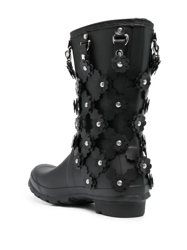 Noir Kei Ninomiya X Hunter Floral-Appliqué Rain Boots In Black