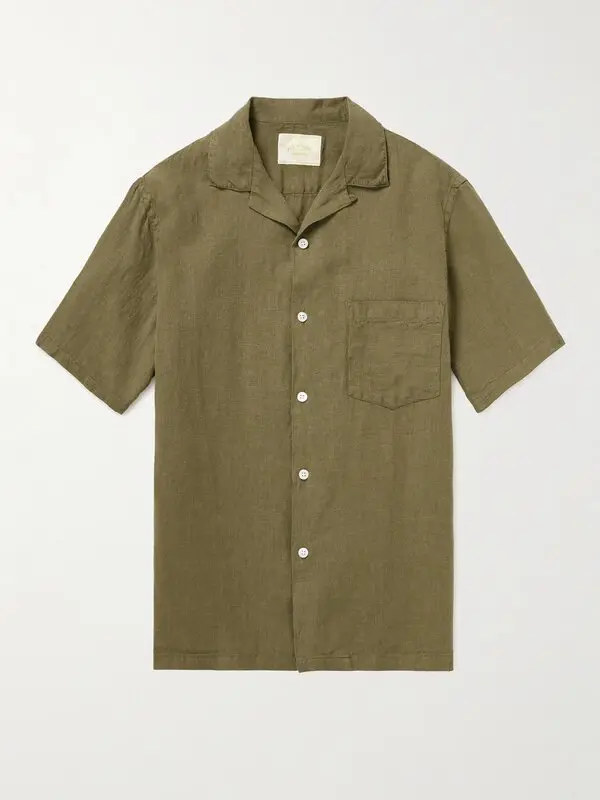 Portuguese Flannel Camp-collar Linen Shirt - Green
