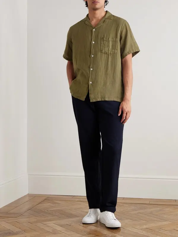 Portuguese Flannel Camp-collar Linen Shirt - Green