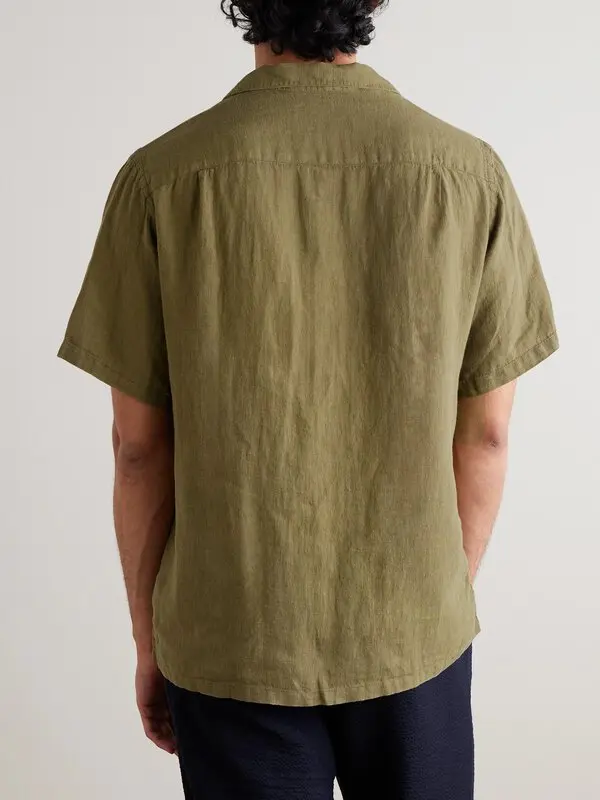 Portuguese Flannel Camp-collar Linen Shirt - Green