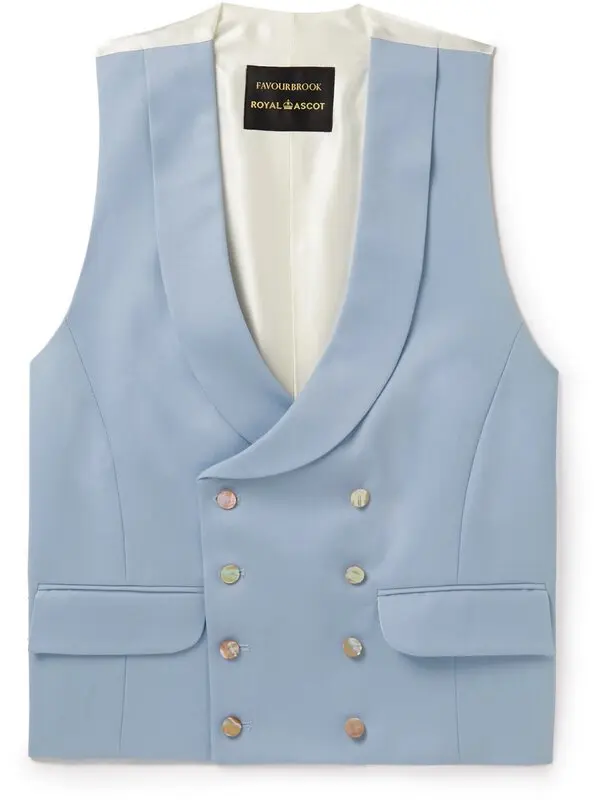 FAVOURBROOK Dukes Slim-fit Shawl-lapel Double-breasted Linen Waistcoat - Blue