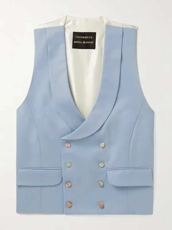 FAVOURBROOK Dukes Slim-fit Shawl-lapel Double-breasted Linen Waistcoat - Blue