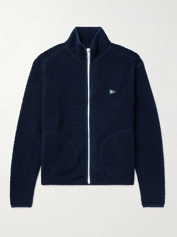 DRAKE'S Logo-embroidered Wool-blend Fleece Jacket - Blue