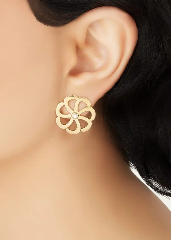 L. KLEIN 18k Yellow Flora Diamond Stud Earrings