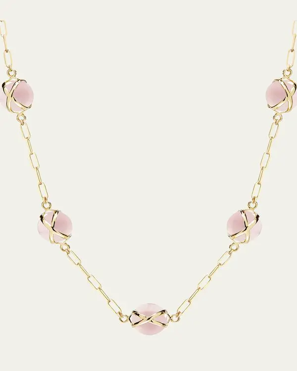 L. KLEIN Prisma 18k Gold Paperclip Chain Necklace With Quartz - Pink