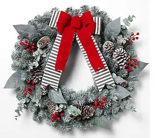GERSON INTERNATIONAL Snowy Pine Christmas Wreath With Red Berries Gerson Co - One-color