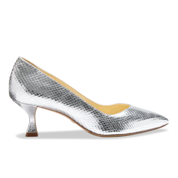 Sarah Flint Perfect Kitten Pump 50 - Silver Embossed Snake