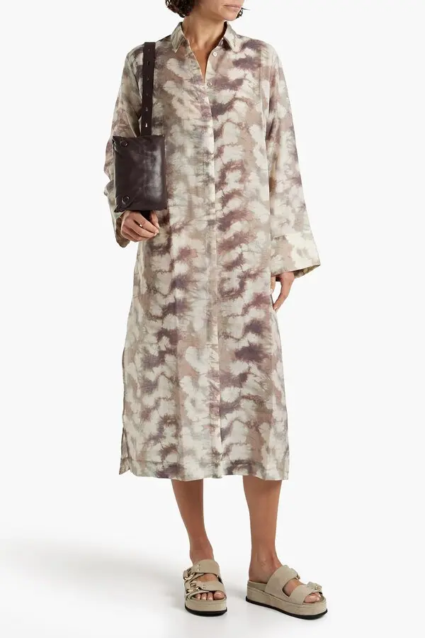 SAMSØE Φ SAMSØE Gitte Printed Lyocell-blend Midi Shirt Dress Brown S