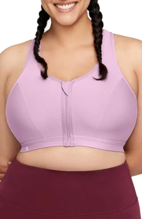 GLAMORISE Full Figure Zip-up Sports Bra - Lavender