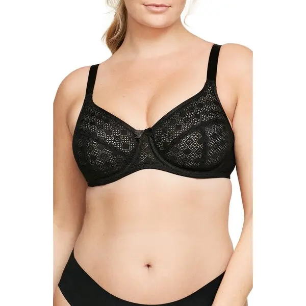 GLAMORISE Full Figure Lace Underwire Bra - Black