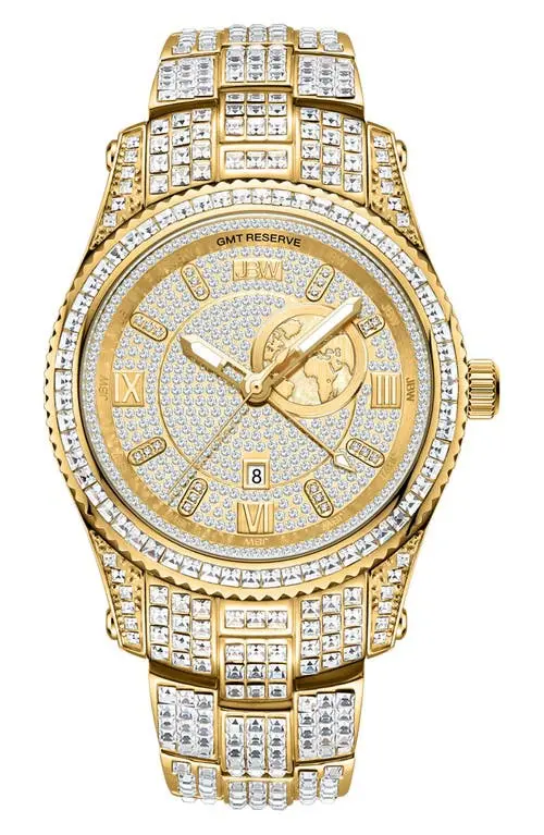 JBW Reserve Jet Setter Gmt Diamond & Crystal Bracelet Watch - Gold