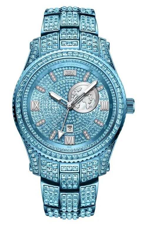 JBW Reserve Jet Setter Gmt Diamond & Crystal Bracelet Watch - Turquoise