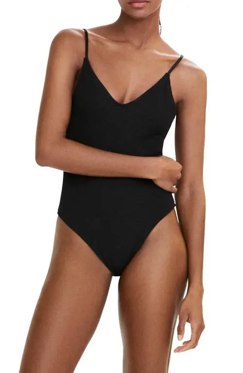 Mango Textured One-piece Swimsuit - Black