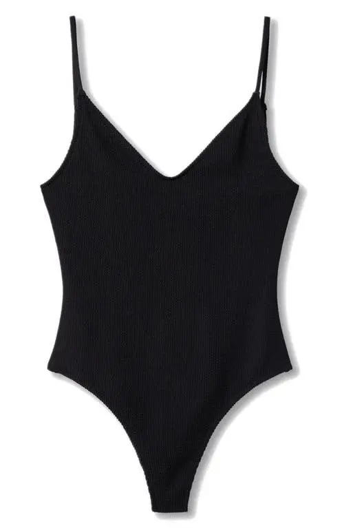 Mango Textured V-neck One-piece Swimsuit
