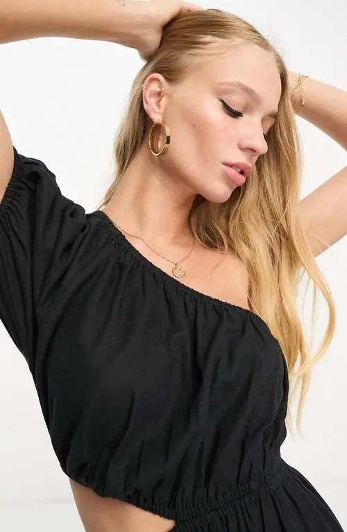 Asos Cutout One-Shoulder Cotton & Linen Maxi Dress In Black - 55% Off |  Editorialist