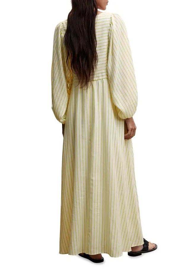 Mango Stripe Puff Sleeve Dress - Green | Editorialist