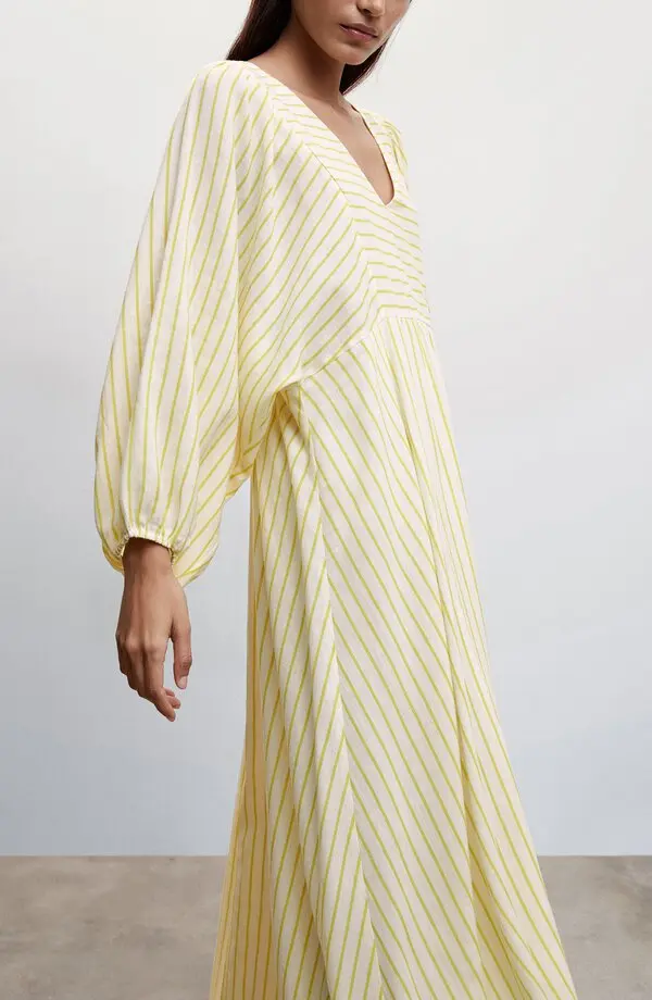 Mango Stripe Puff Sleeve Dress - Green | Editorialist