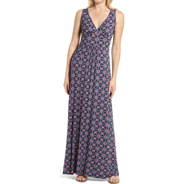 Loveappella Paisley Jersey Maxi Dress - Navy/Magenta - 30% Off |  Editorialist