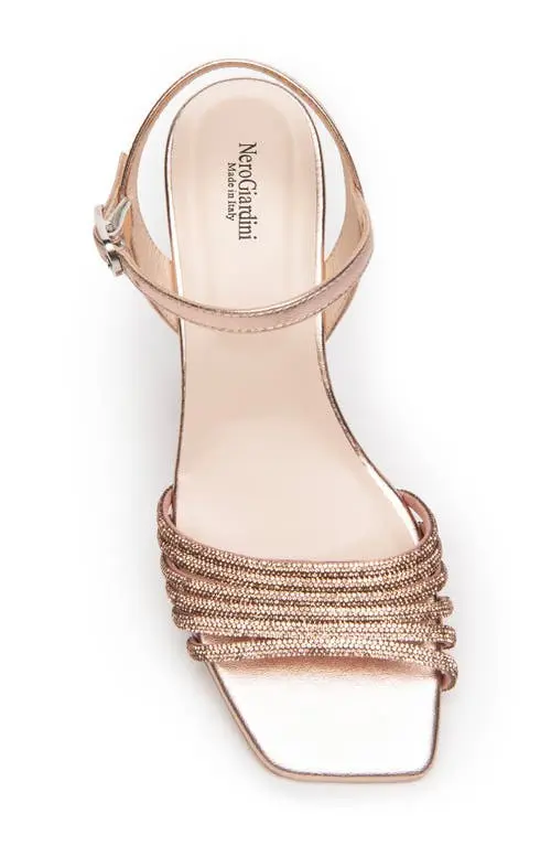 NEROGIARDINI Embellished Ankle Strap Sandal - Rose Gold