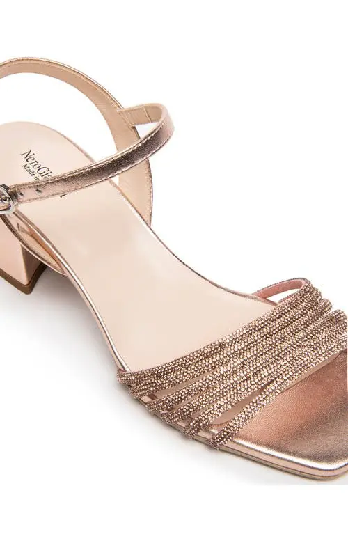 NEROGIARDINI Embellished Ankle Strap Sandal - Rose Gold
