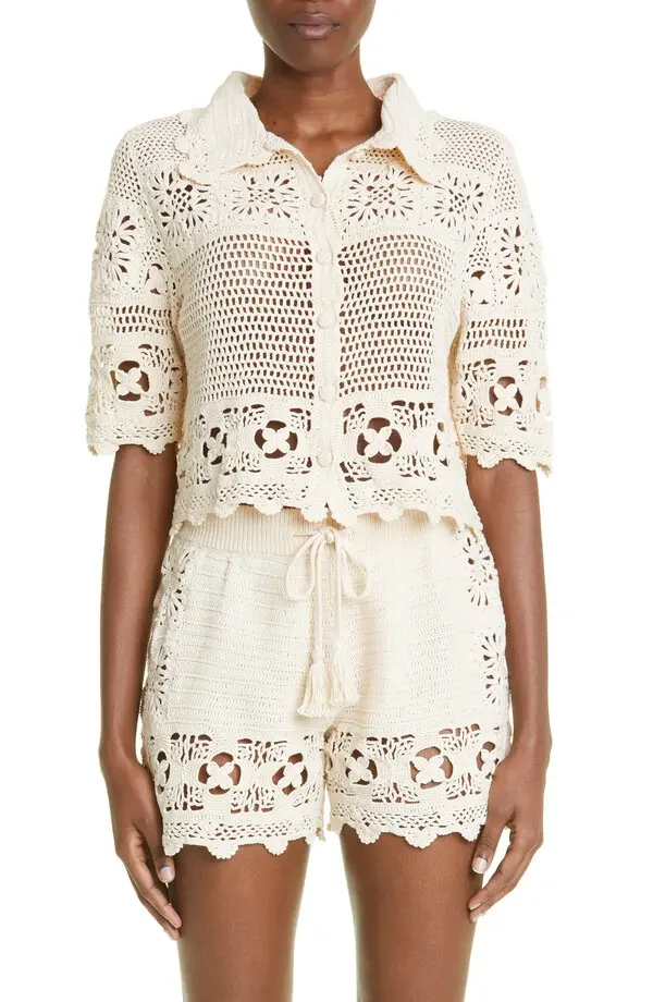 Zimmermann Cotton Crochet Crop Button-up Shirt