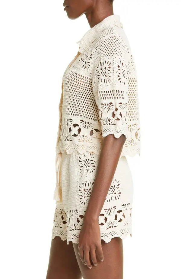 Zimmermann Cotton Crochet Crop Button-up Shirt