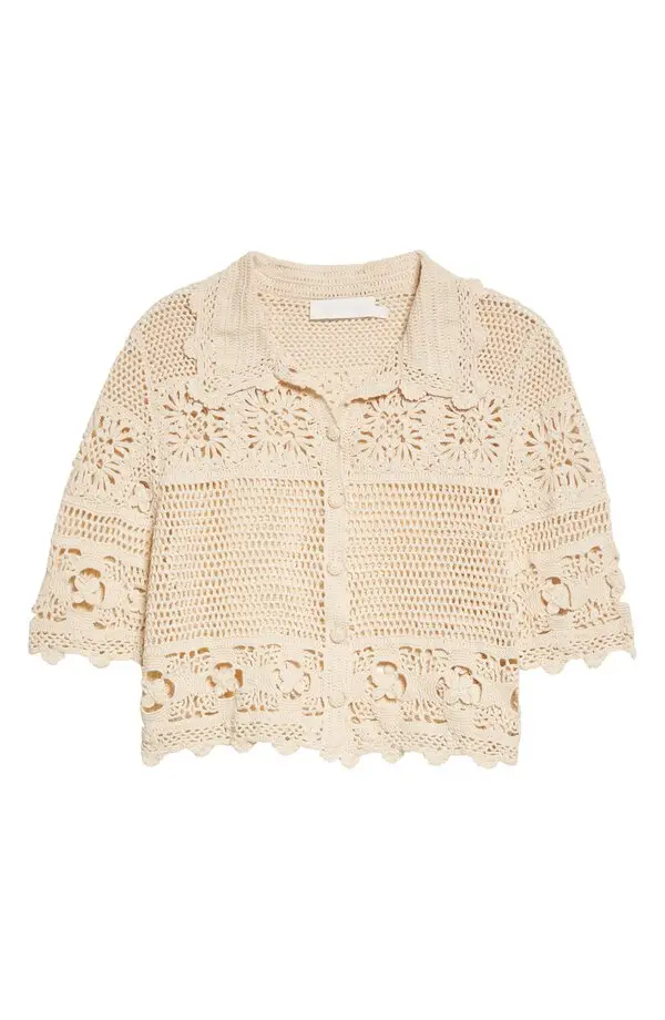 Zimmermann Cotton Crochet Crop Button-up Shirt