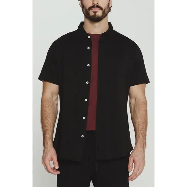 7 Diamonds Bennet Stripe Seersucker Short Sleeve Button-up Shirt - Black