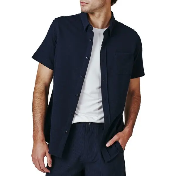 7 Diamonds Bennet Stripe Seersucker Short Sleeve Button-up Shirt - Navy