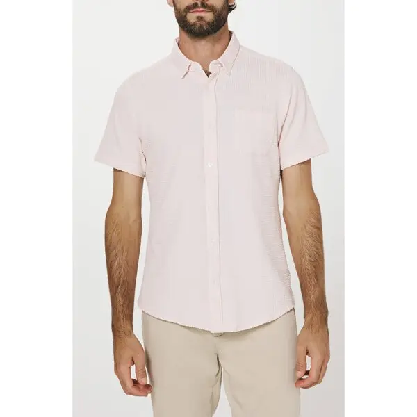 7 Diamonds Bennet Stripe Seersucker Short Sleeve Button-up Shirt - Quartz