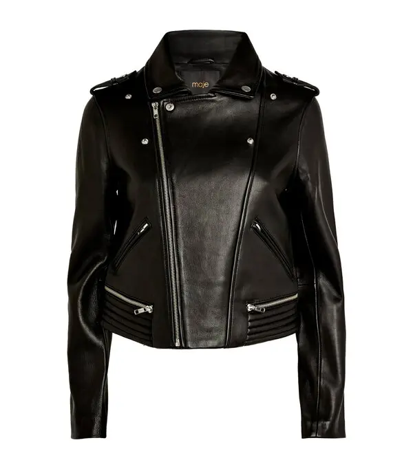 Maje Leather Biker Jacket - Black