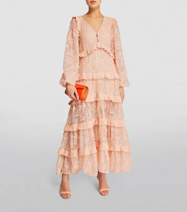 Maje Sequin Maxi Dress In Pink - 29% Off