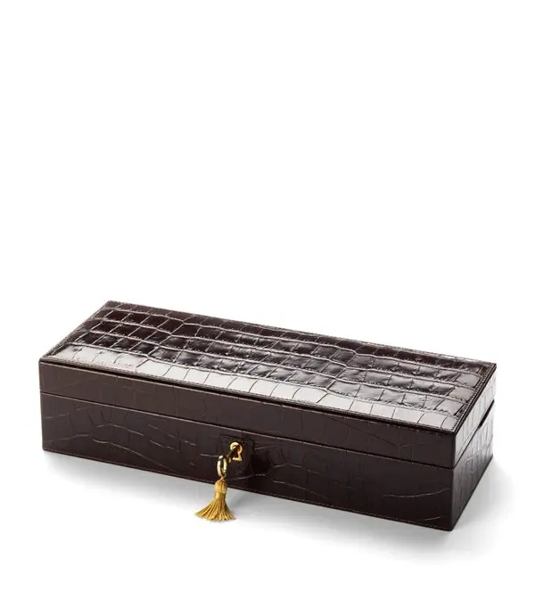 ASPINAL OF LONDON Croc Print Watch Box - Brown