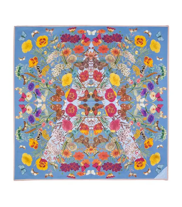 ASPINAL OF LONDON Botanical 'a' Silk Scarf - Blue