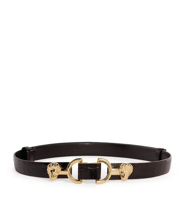 Maje Lion-embellished Leather Horsebit Belt - Black