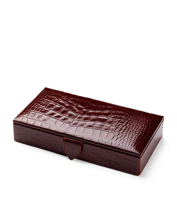 ASPINAL OF LONDON Croc-embossed Leather Cufflink Box - Brown