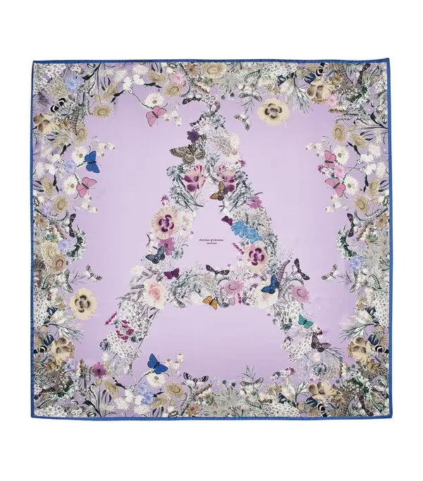 ASPINAL OF LONDON Silk Floral Print Scarf - Purple