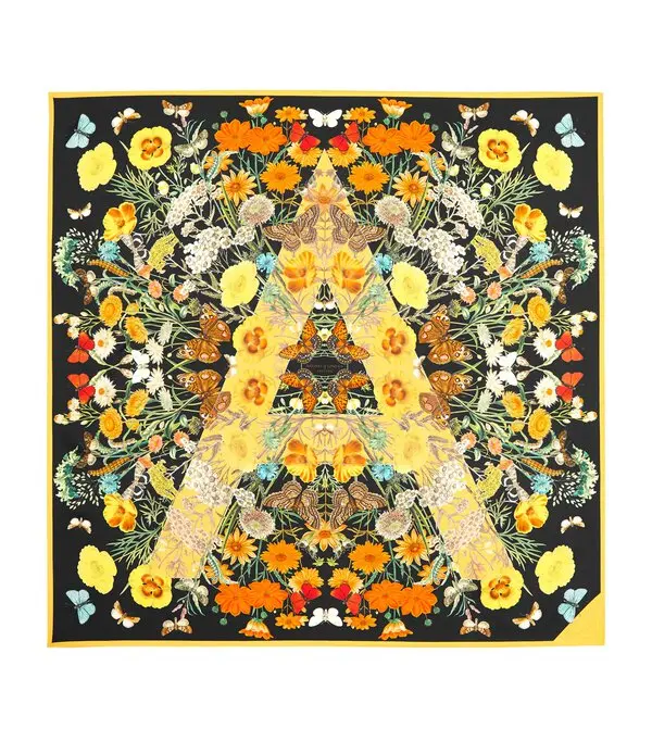 ASPINAL OF LONDON Silk Botanical Scarf - Black