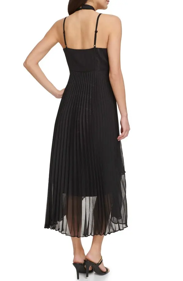 Dkny Pleated Halter Neck High-Low Dress - Black | Editorialist
