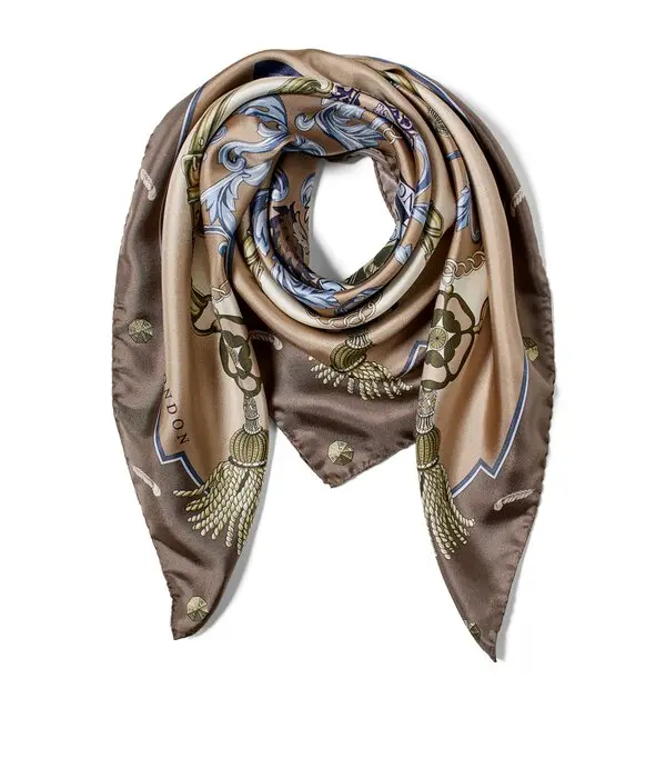 ASPINAL OF LONDON Silk Signature Printed Scarf - Brown