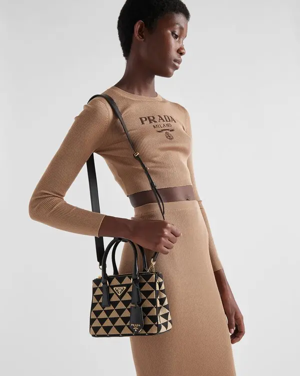 Prada Symbole Embroidered Mini Bag - Black/Beige | Editorialist