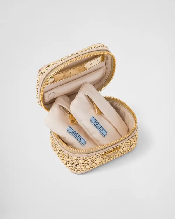 Prada Satin Jewelry Beauty Case With Crystals - Platinum