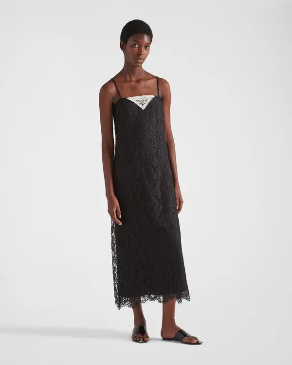 prada embroidered poplin and lace dress Prada