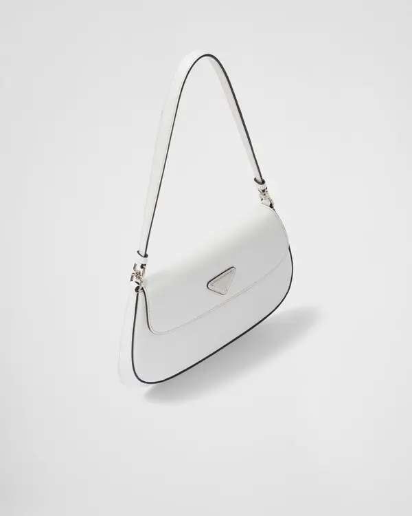 Prada Cleo Brushed Leather Shoulder Bag With Flap - White