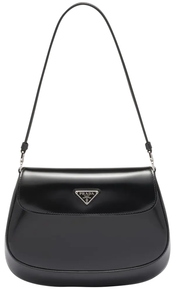 Prada Cleo Small Brushed Leather Shoulder Bag - Black