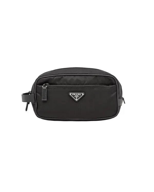 Prada Re-nylon And Saffiano Leather Travel Pouch - Black