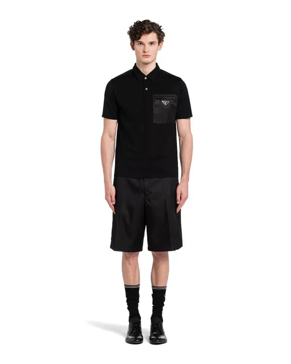 Prada Stretch Cotton Polo Shirt With Re-nylon Details