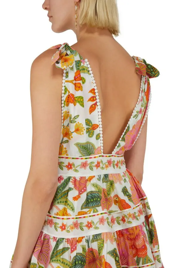 farm rio macaw bloom short dress Farm Rio Macaw Bloom Mini Dress In White