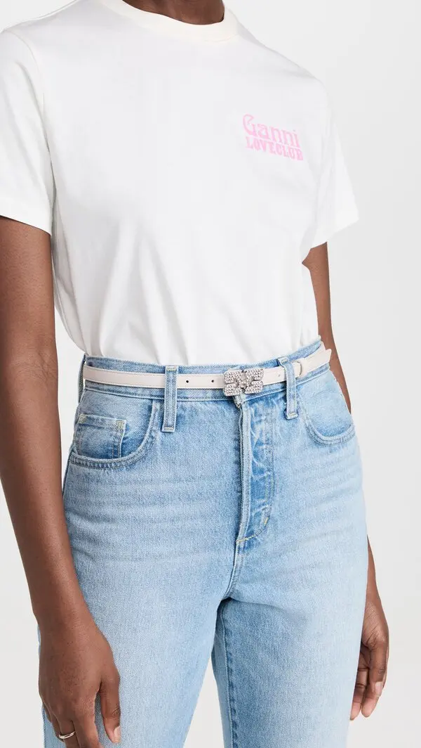 Ganni Logo Rhinestones Belt In Egret - 50% Off | Editorialist display picture 1