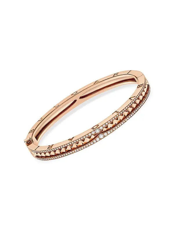 BVLGARI B. Zero1 18k Rose Gold & 0.98 Tcw Diamond Logo Bangle Bracelet